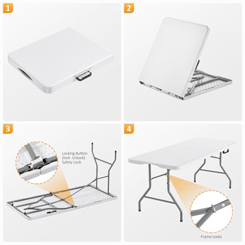5 Foot Folding Table with Carrying Handle - Portable Plastic Fold in ...