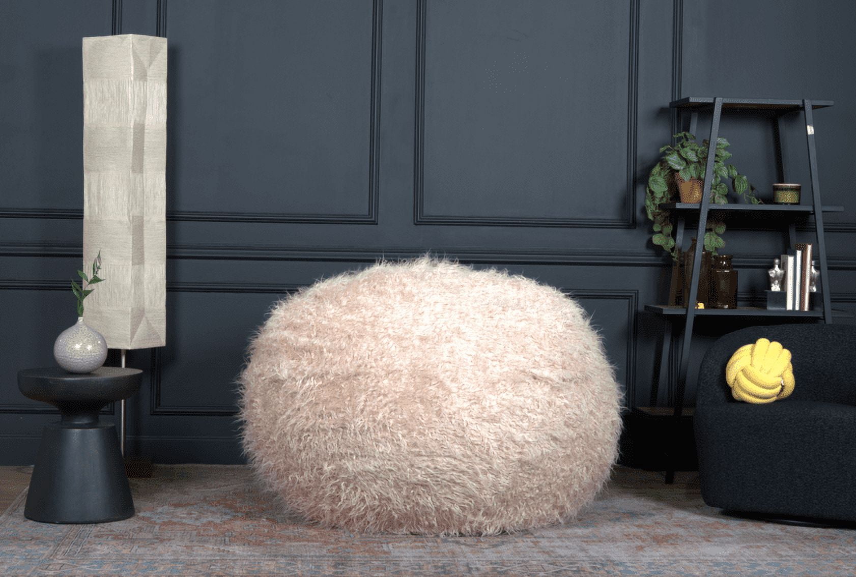 5 Foot Taupe Faux Fur Round Bean Bag Chair for Adults and Kids, Cozy ...