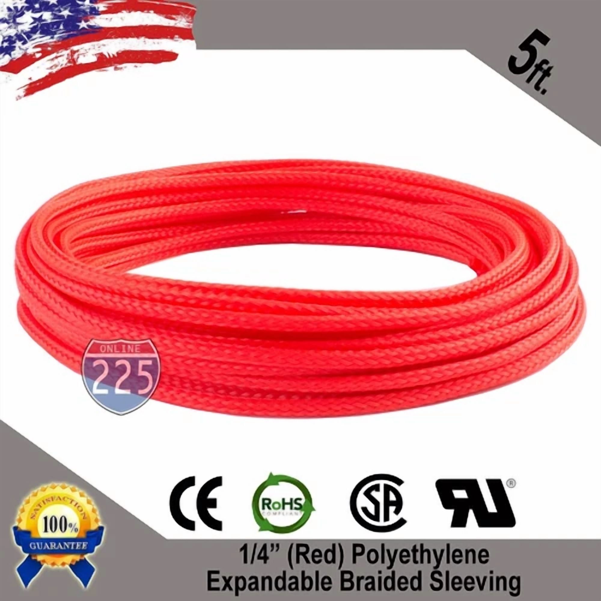 5 Ft 1/4" Red Expandable Wire Cable Sleeving Sheathing Braided Loom ...