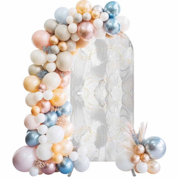 5 Ft Arch Backdrop Cover, Grey Ombre Marble Decorative Wedding Arch ...