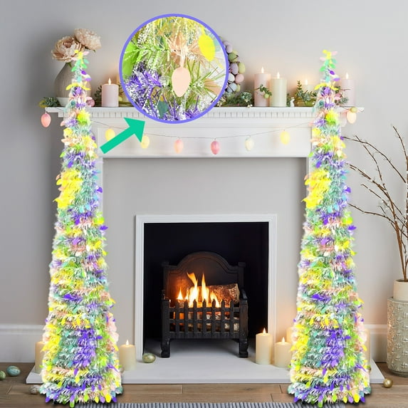 5 Ft Led Easter Trees Artificial Pencil Trees With String Lights For ...