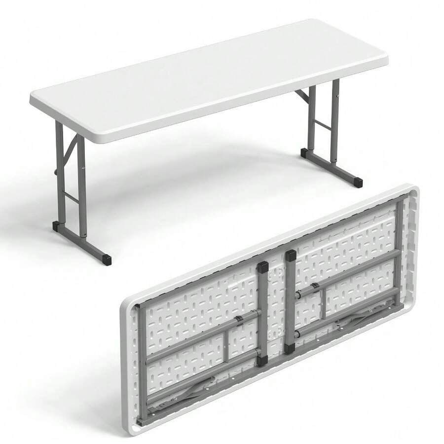 5 Ft Narrow Folding Table, White HDPE Top With Sturdy Metal Frame ...