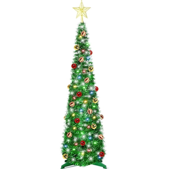 5 Ft Tinsel Christmas Tree with Timer 4 Modes 60 Warm White & Multi ...