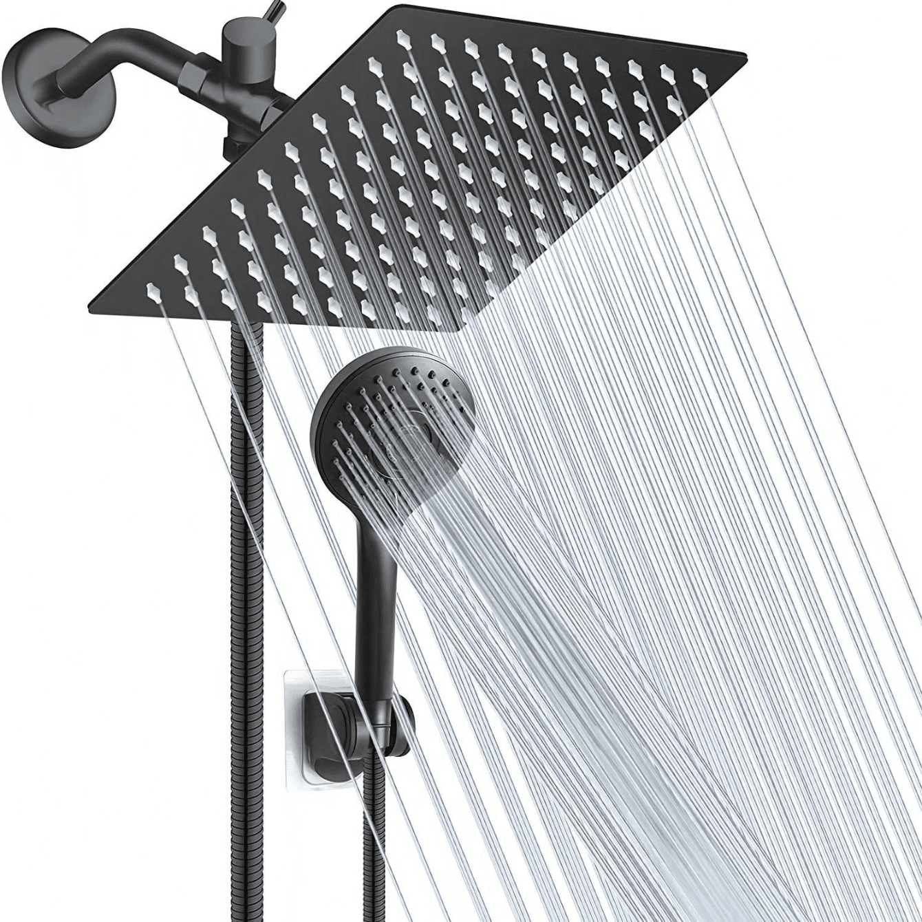 5-Function Handheld Shower Head With 8-Inch High Pressure Rainfall Stainless Steel Showerhead ...