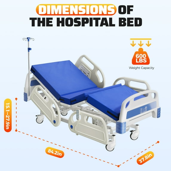 5-Function Home Hospital Bed, Electric Adjustable with Quiet Motor ...