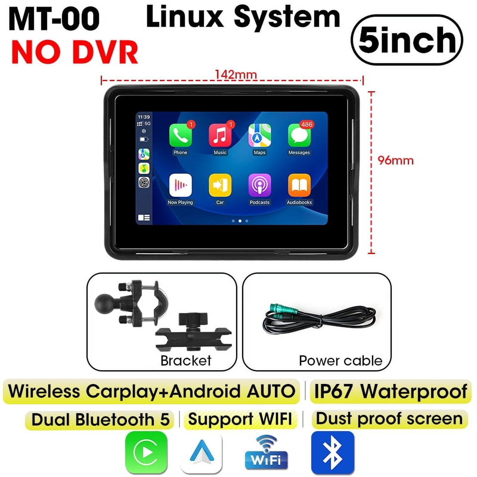 5'' GPS Navigation Motorcycle IP67 Waterproof Wireless Carplay Android ...