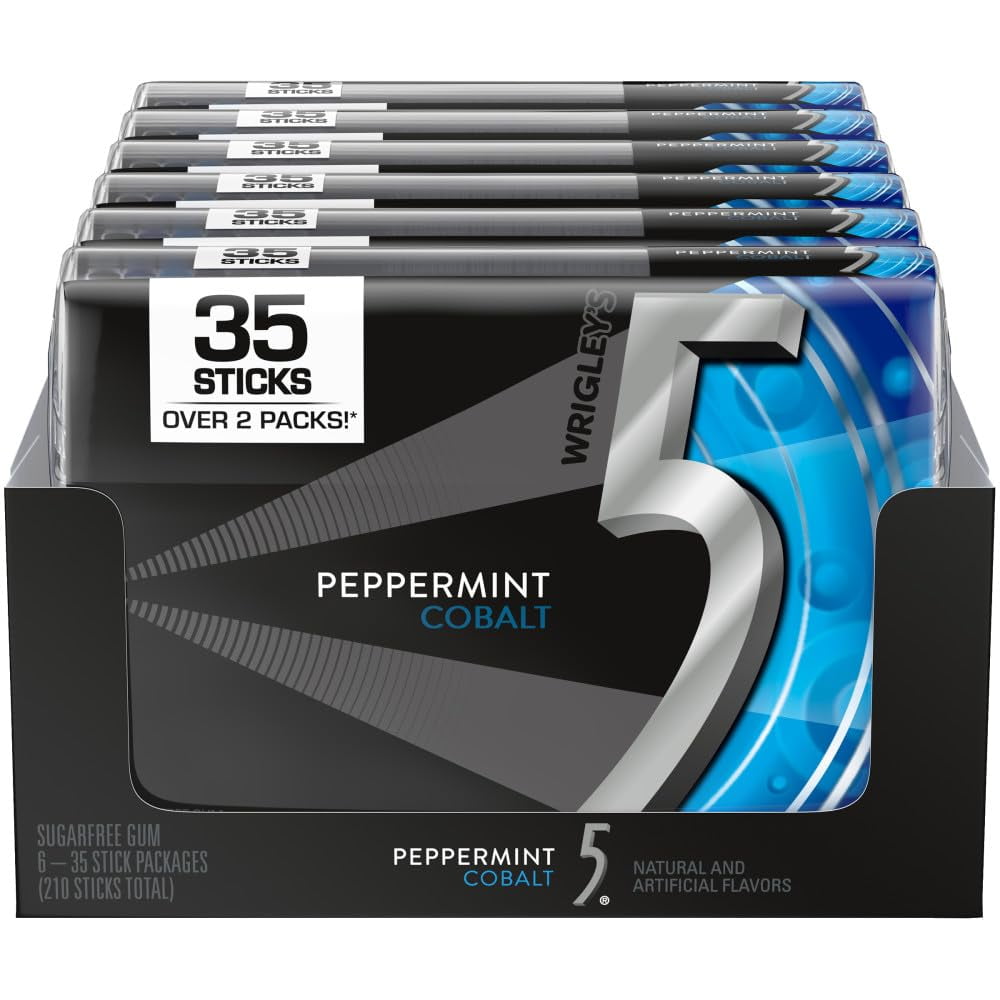 5 GUM Sugar Free Chewing Gum, Peppermint Cobalt, 35-stick pack (6 packs ...