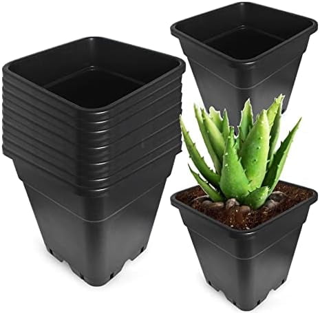 5 Gallon 10 Pcs Square Plastic Plant Pots Flexible Nursery Pot Planter ...