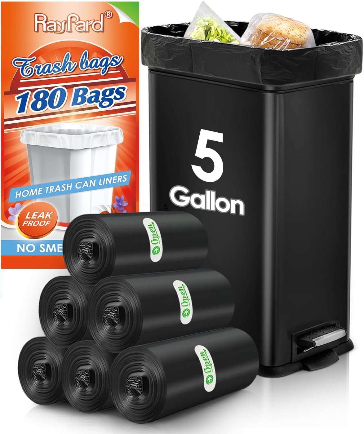 5 Gallon 180 Counts Small Strong Trash Bags Garbage Bags by , fit 18-20 ...