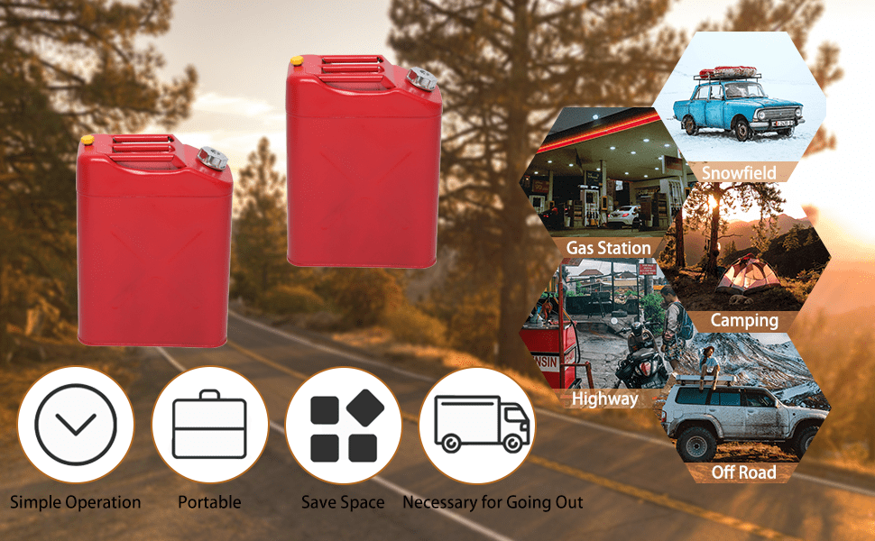 5 Gallon 20L Metal Gas Can Set of 2 with Spout System, Portable Jerry ...