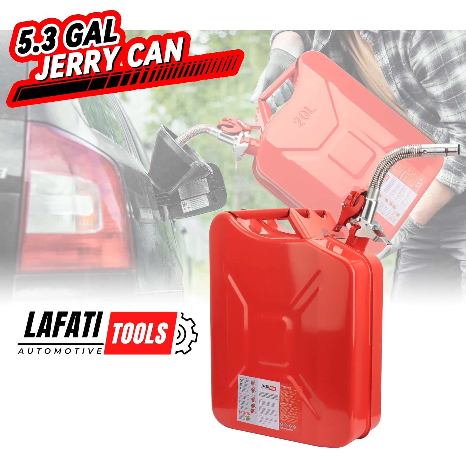 Lafati 20L 5 Gallon Metal Gasoline Can, Heavy-Gauge Steel, Red ...