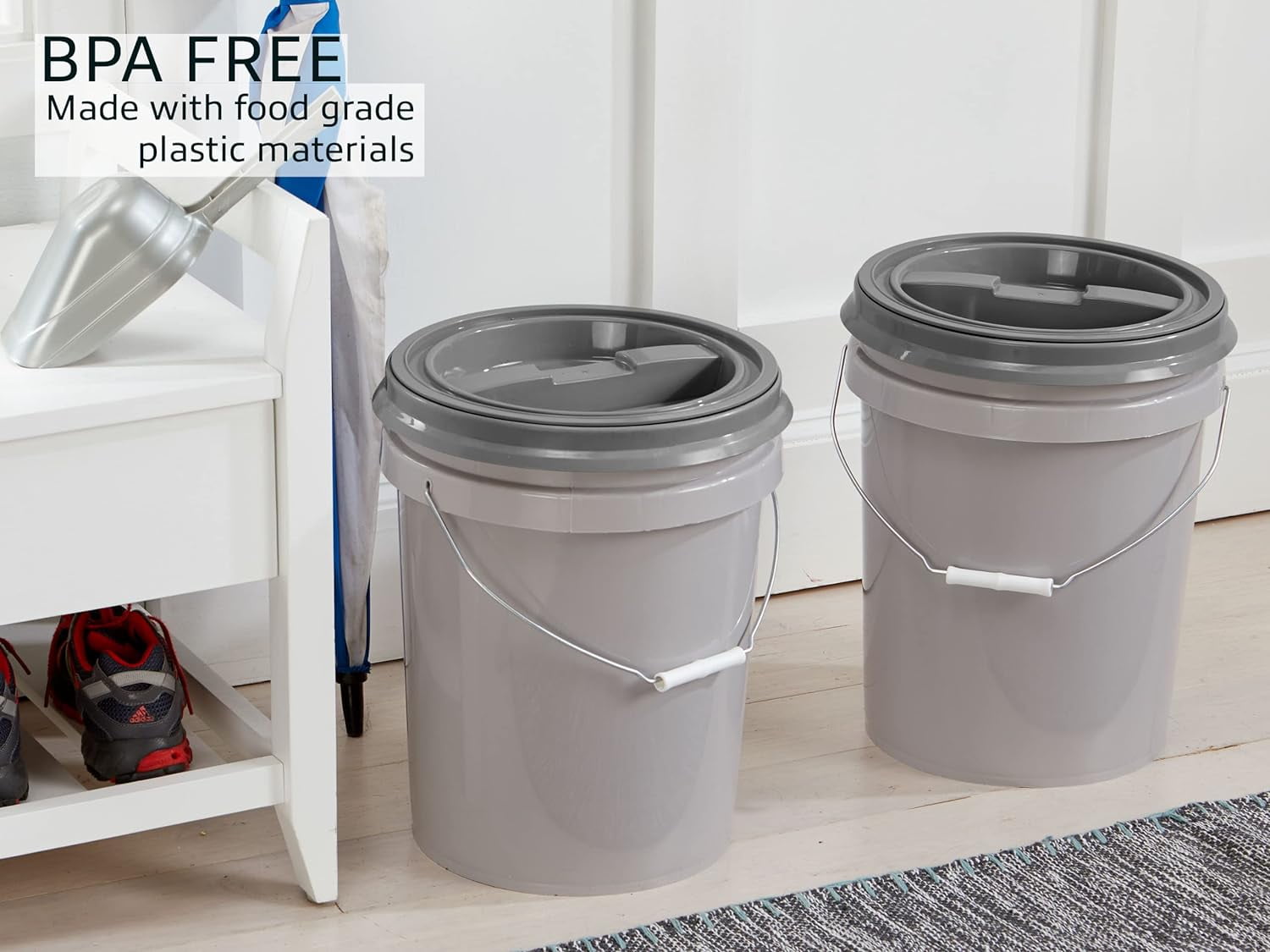 5 Gallon / 21 Pound Pet Food Storage Container, Pack of 2 with Metal ...