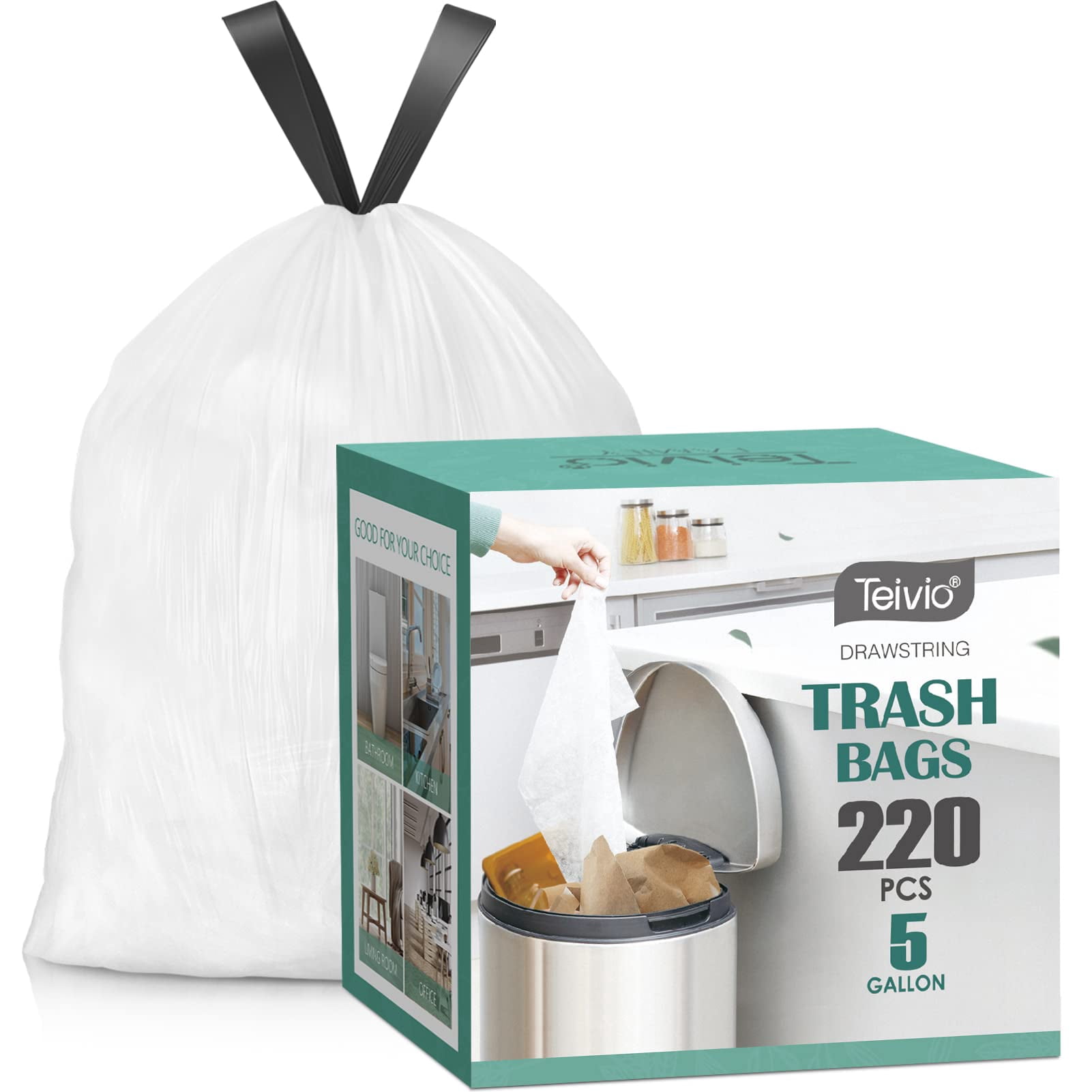5 Gallon 220pcs Strong BDF32 Drawstring Trash Bags Garbage Bags by ...
