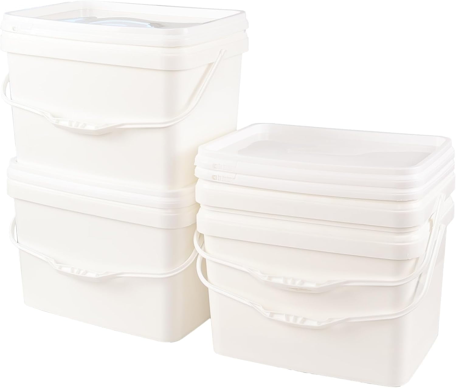 5 Gallon 4 Pcs Plastic Square Bucket White Bucket with Lid, Rectangular ...
