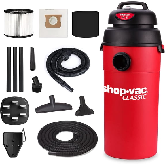 5 Gallon 5.5 Peak HP Wet/Dry Vacuum, Wall Mountable Compact Shop Vacuum ...