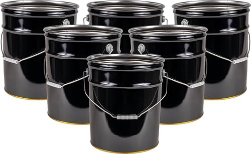 5 Gallon Black Metal Bucket, Heavy Duty Durable Steel Open Pail with ...