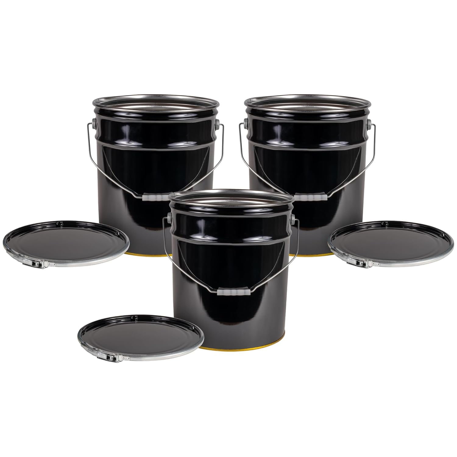 5 Gallon Black Metal Bucket & Lever Lock Pail Lid, Heavy Duty Durable ...
