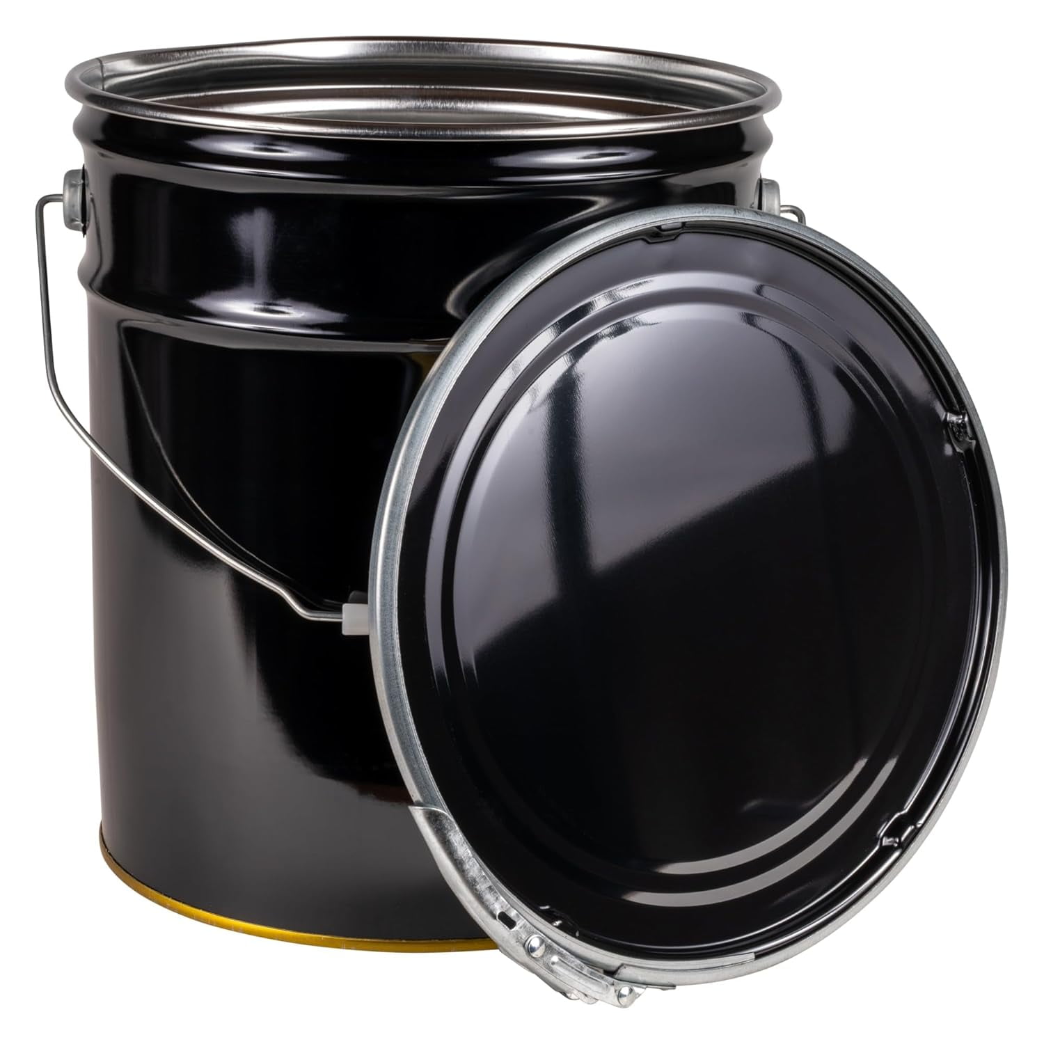 5 Gallon Black Metal Bucket & Lever Lock Pail Lid, Heavy Duty Durable ...
