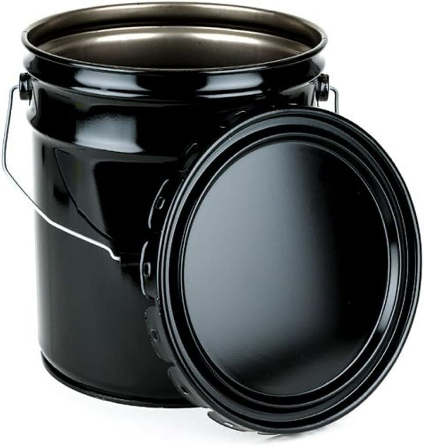 5 Gallon Black Metal Bucket & Lid, Heavy Duty Durable Pails and Lids ...