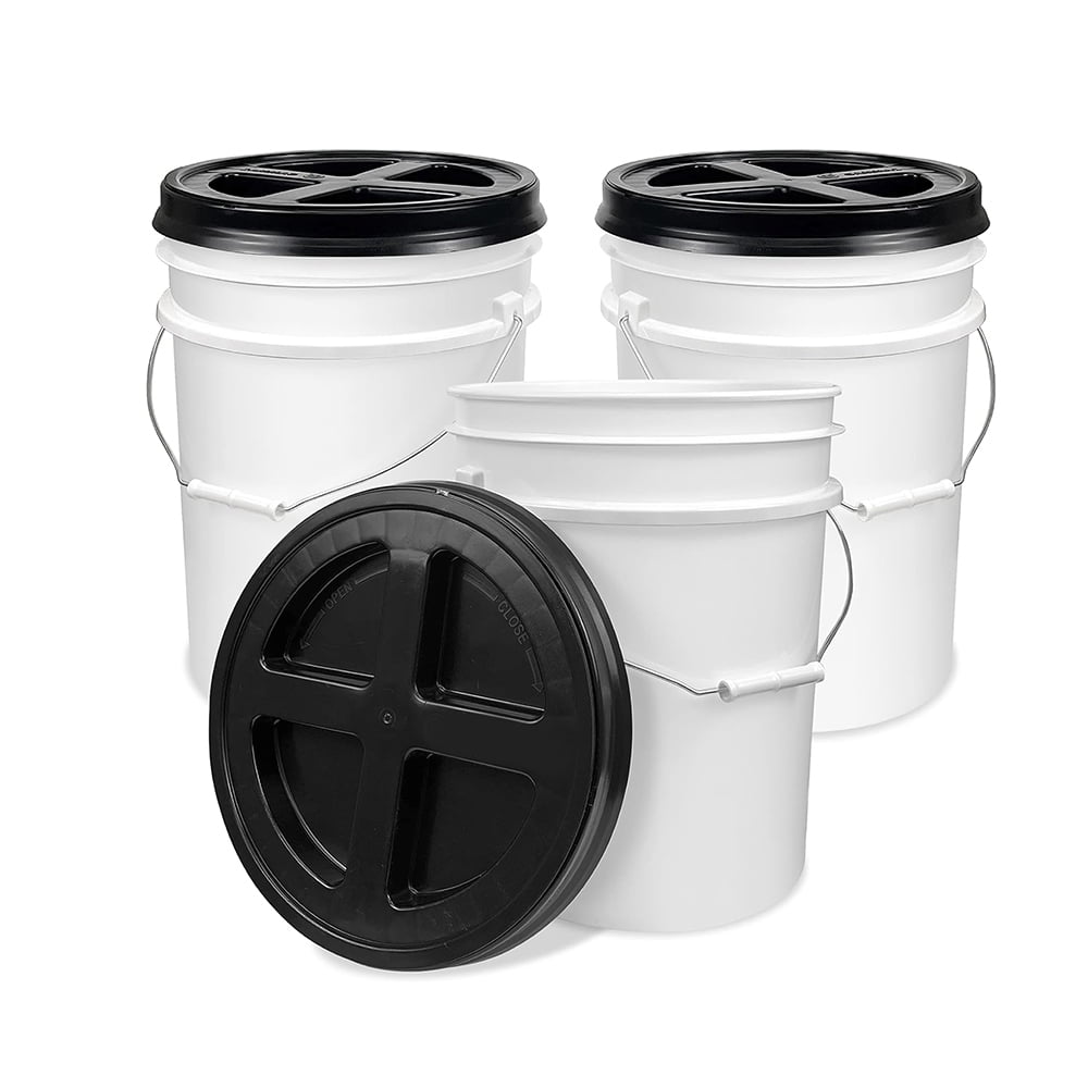 5 Gallon Black Plastic Bucket with Seal Screw on Airtight Lid, Sturdy ...