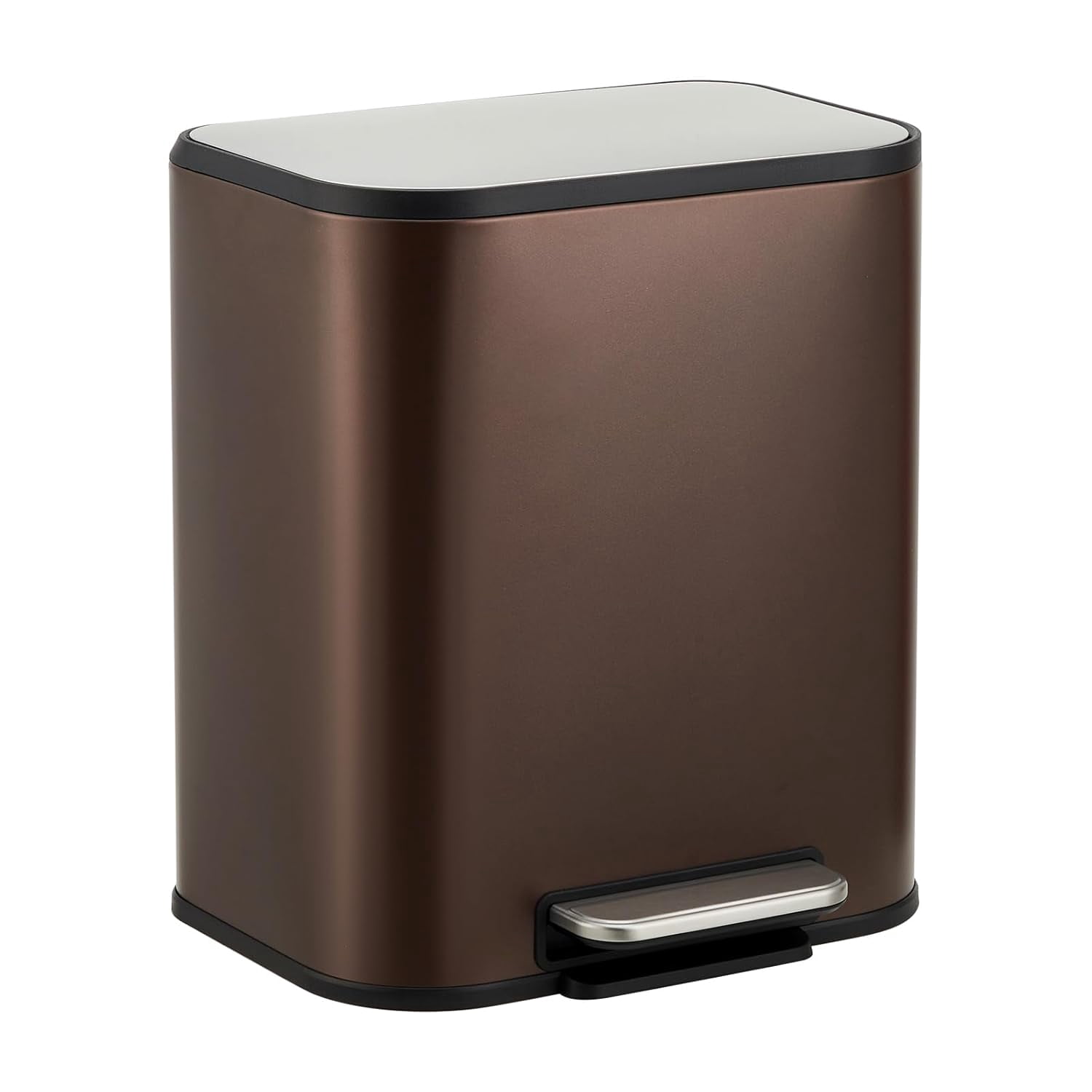 5 Gallon Brown Stainless Steel Kitchen Trash Can - Rectangular Foot ...