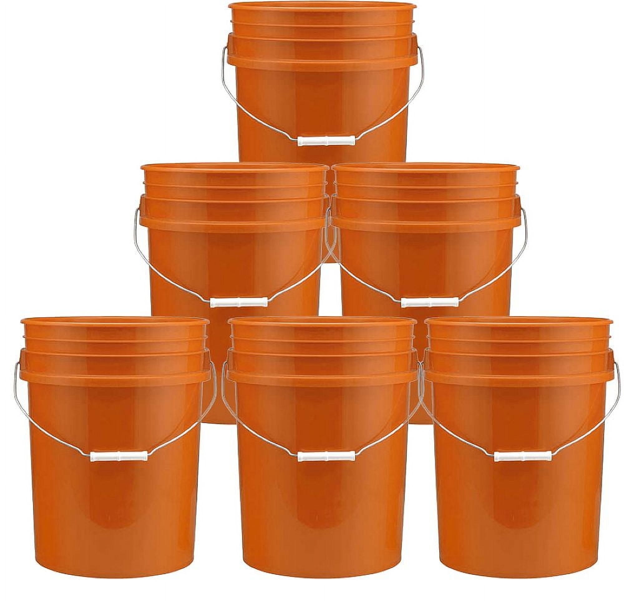 Orange 5 Gallon Heavy Duty Plastic Buckets 6-Pack | 90 Mil Food Grade ...