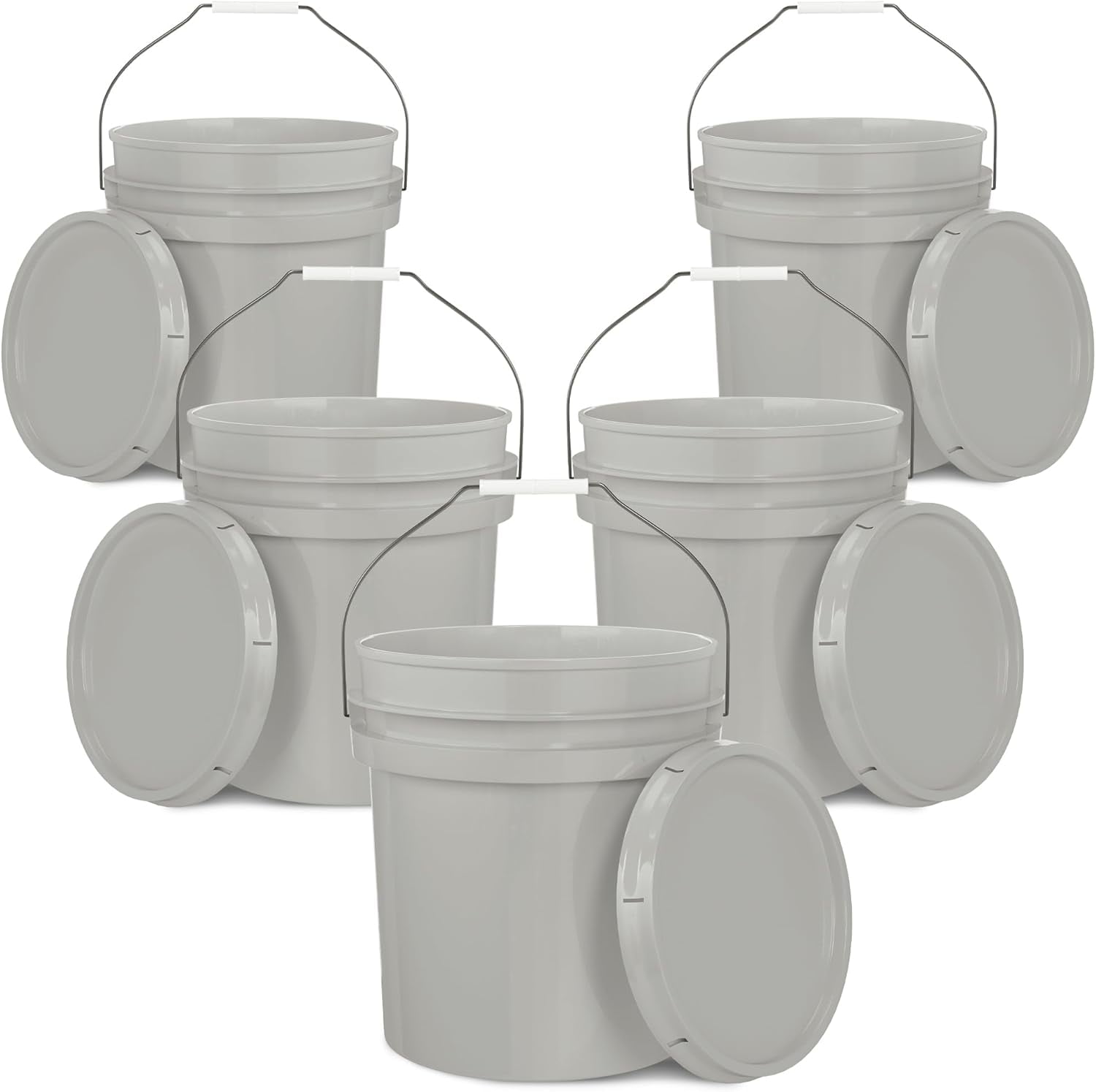 5-Gallon Grey Bucket Pail Container with Lid | Metal Handles with ...