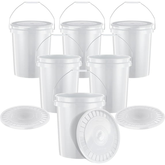 5-Gallon Heavy-Duty Buckets with Snap-On Lids, 6-Pack – BPA-Free, Food ...