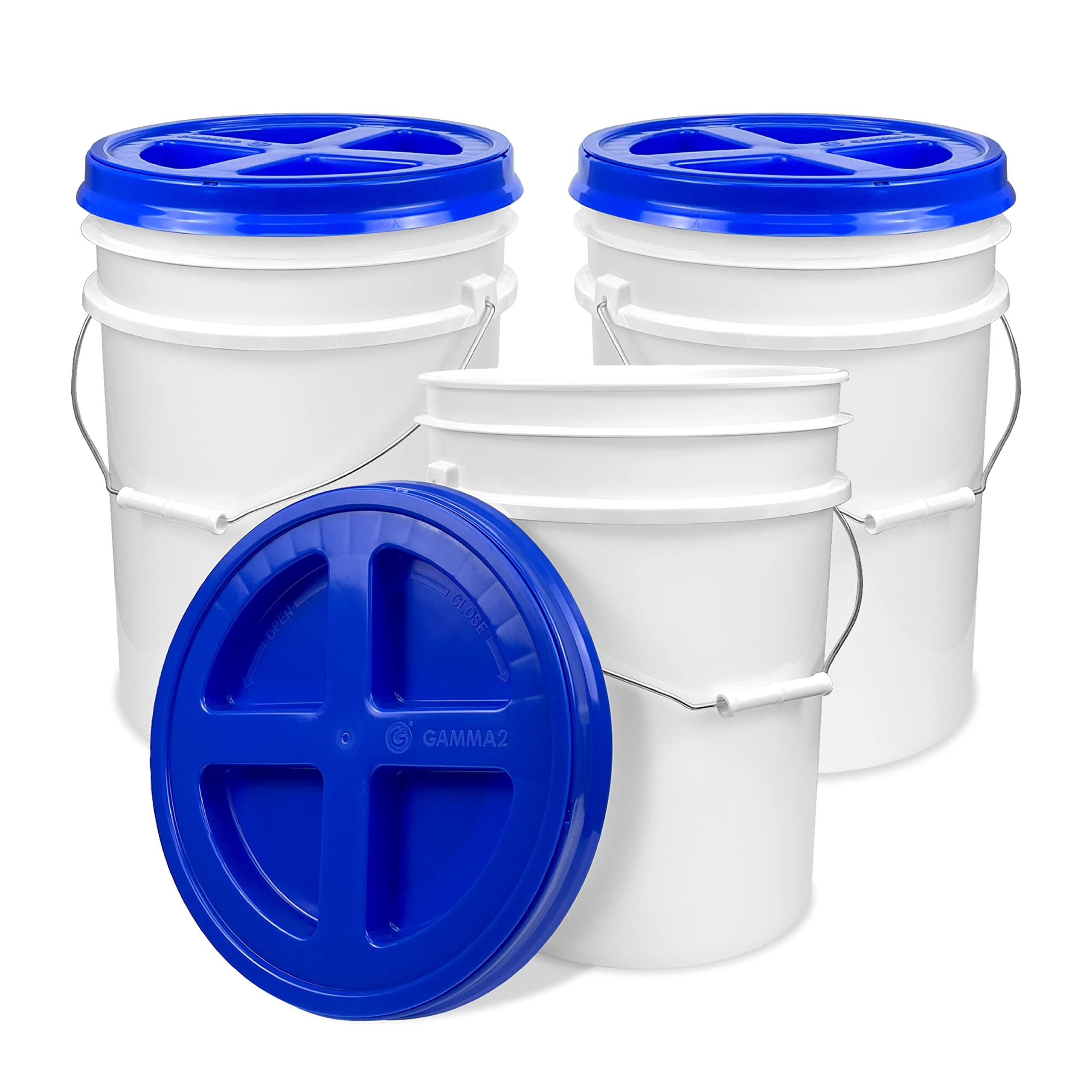5 Gallon Heavy Duty White Bucket, Gamma Seal Screw on Airtight Lid ...