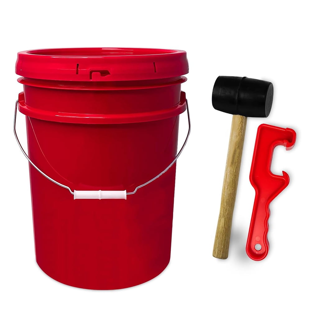 5 Gallon High Quality Red Plastic Bucket with Airtight Lid, Heavy Duty ...