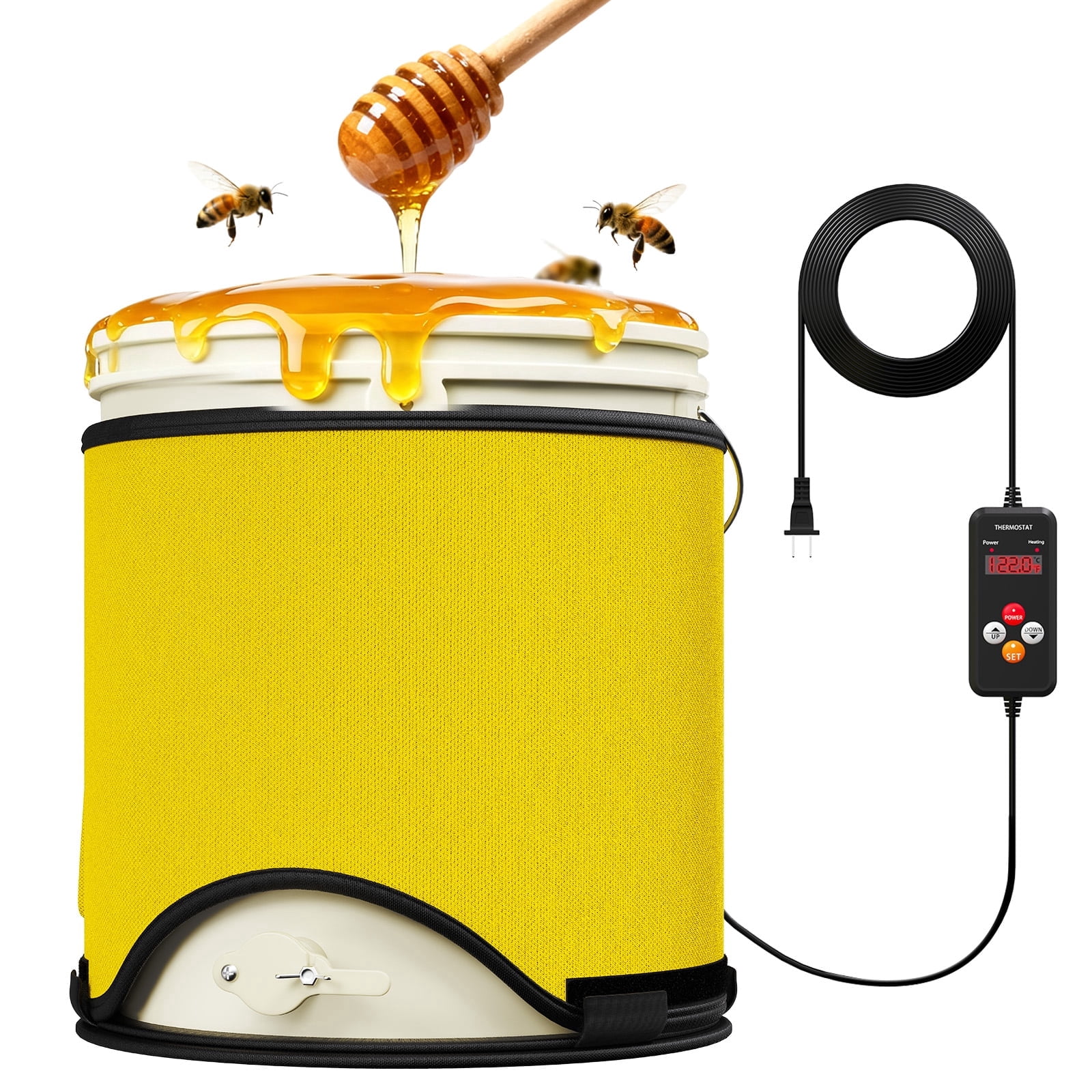 5 Gallon Honey Bucket Heater Blanket 100W, Thermostat Timer Drum Warmer ...