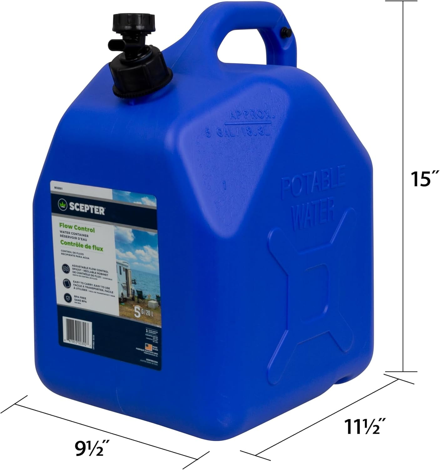 5 Gallon Leak-Proof Water Jug with Spigot, Container for Camping ...