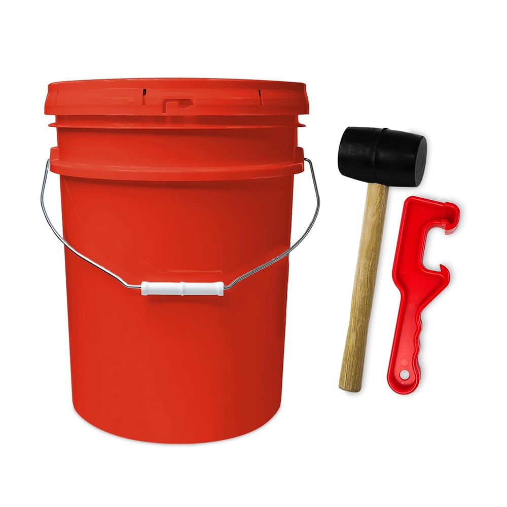 5 Gallon Orange Plastic Bucket with Airtight Lid, Heavy Duty All ...