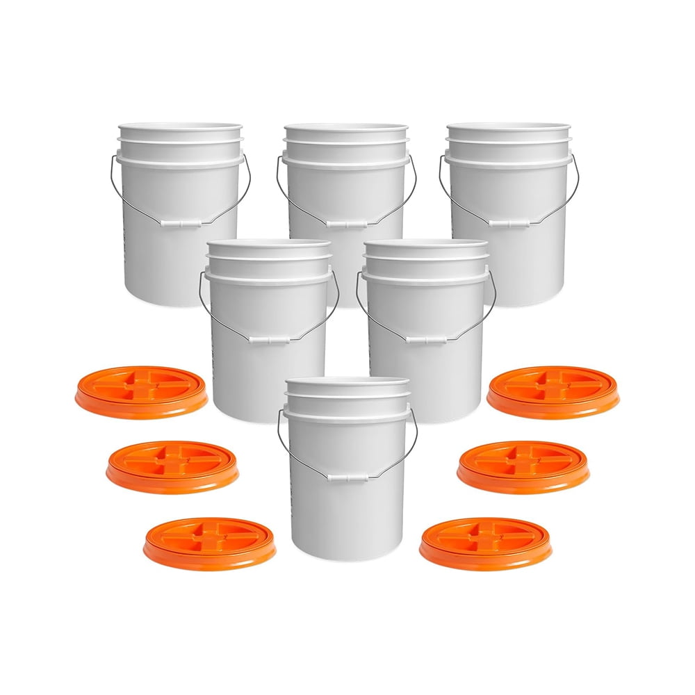 5 Gallon Orange Plastic Bucket with Seal Screw on Airtight Lid and ...