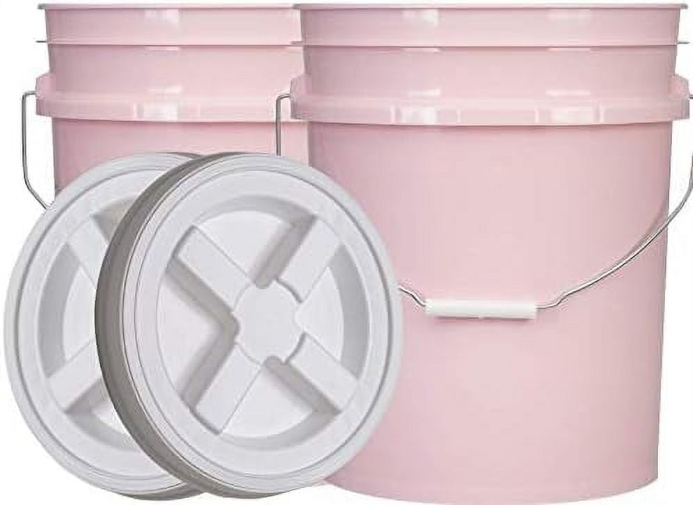 5 Gallon Pink Food Grade Bucket Pail with Air Tight Screw on Lid (Pack ...