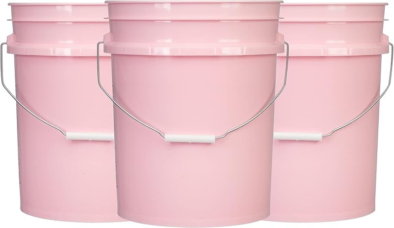 5 Gallon Pink Food Grade Plastic Storage Bucket (Pack of 3) Made in USA ...