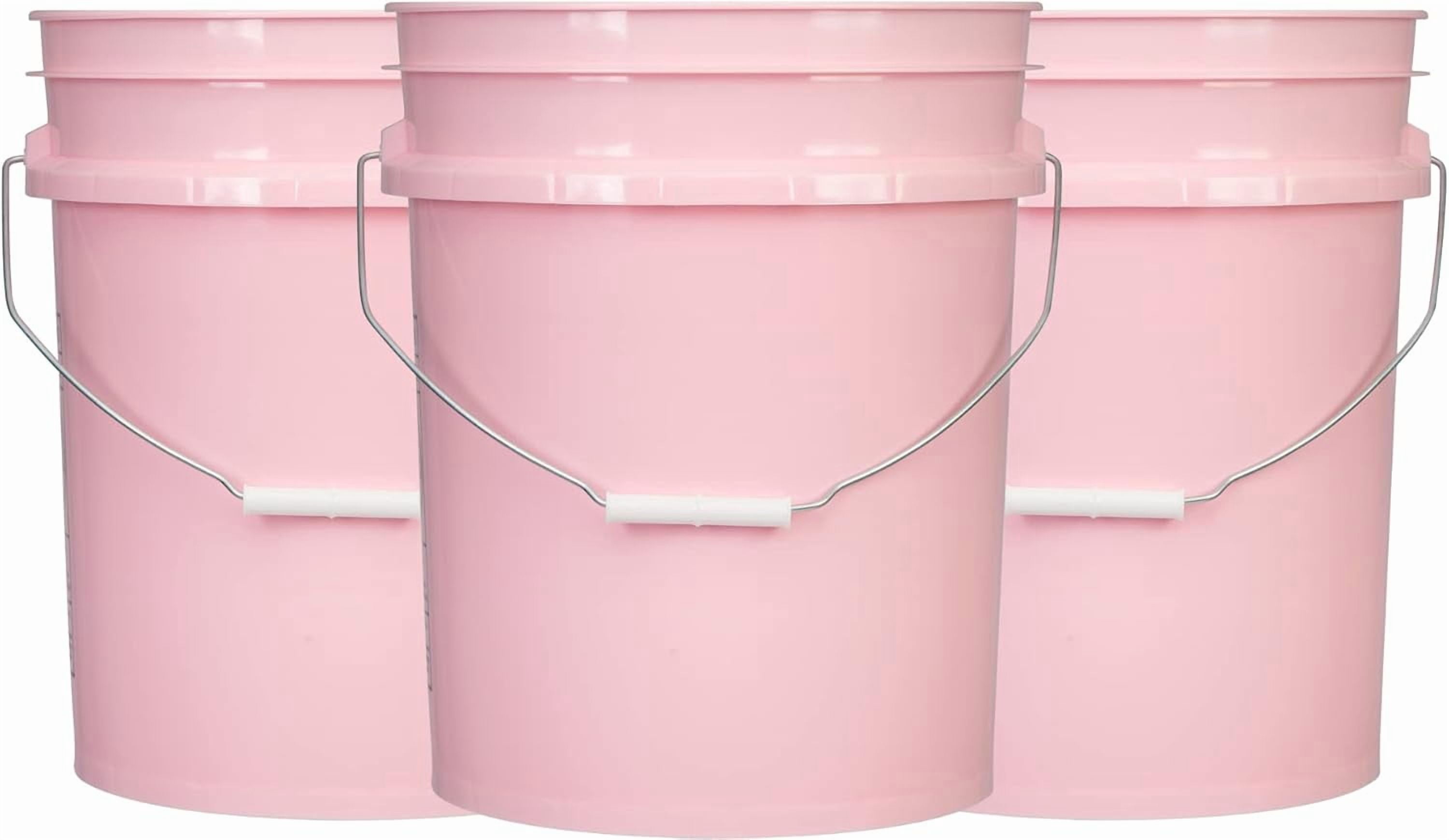 5 Gallon Pink Food Grade Plastic Storage Bucket (Pack of 3) Made in USA ...