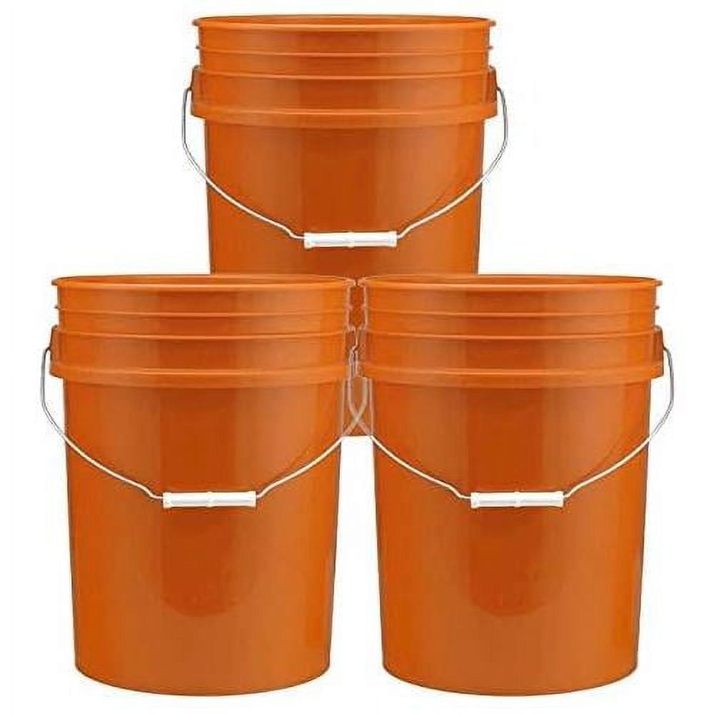 5 Gallon Plastic Buckets, Orange Color | 3 Pack | HDPE Plastic | Super ...