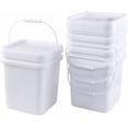 5 Gallon Plastic Square Bucket with Lid and Handle, 4 Pack White Square ...