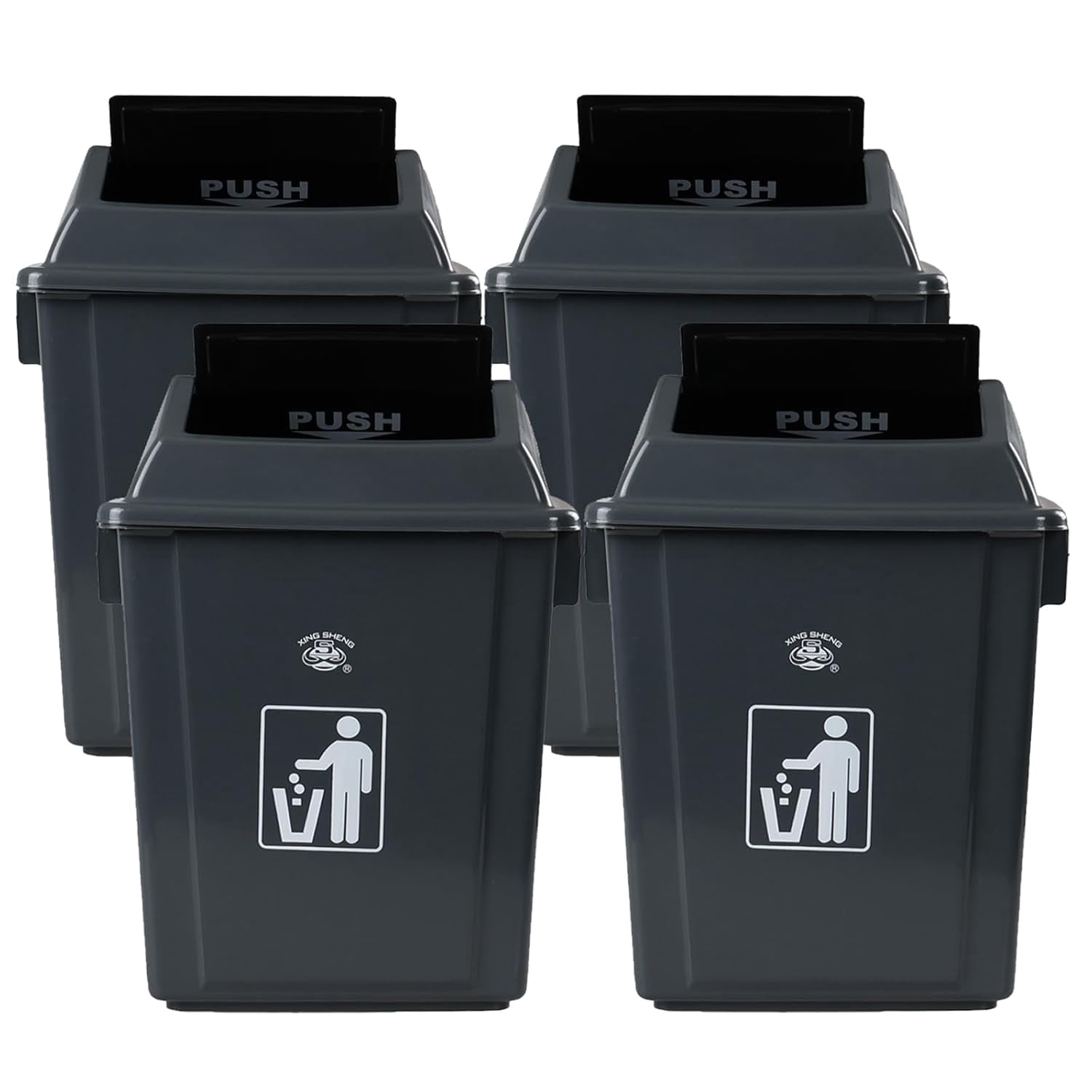5 Gallon Plastic Trash Can with Swing Lid, Grey Swing Top Garbage Bin ...
