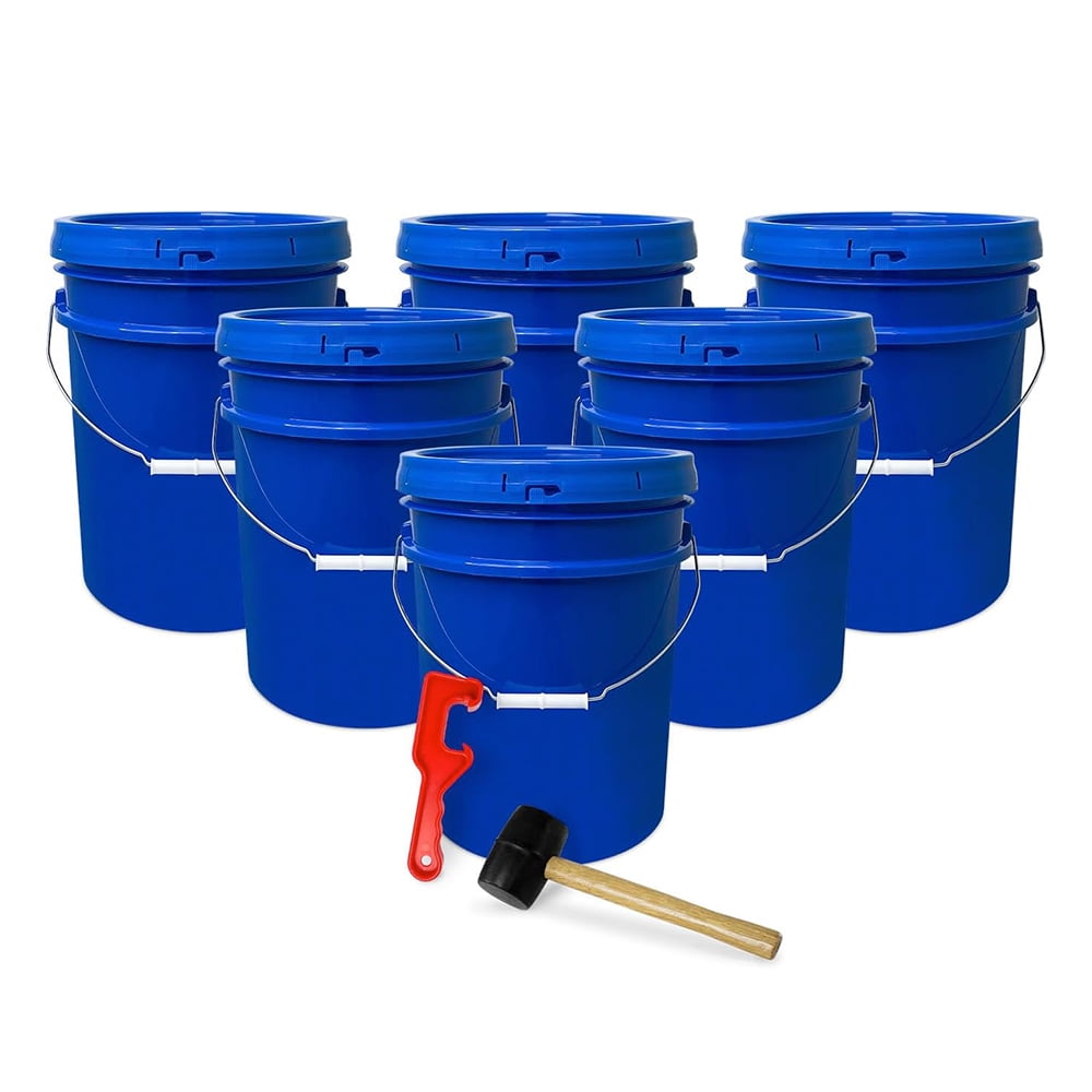 5 Gallon Premium Blue Plastic Bucket with Airtight Lid, Heavy Duty ...