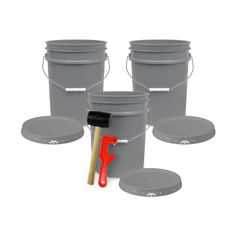 5 Gallon Premium Gray Plastic Bucket with Airtight Lid, Heavy Duty ...