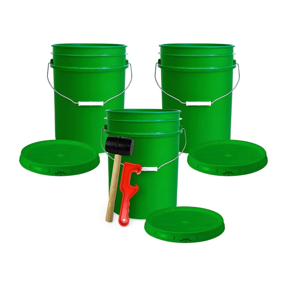 5 Gallon Premium Green Plastic Bucket with Airtight Lid, Heavy Duty ...