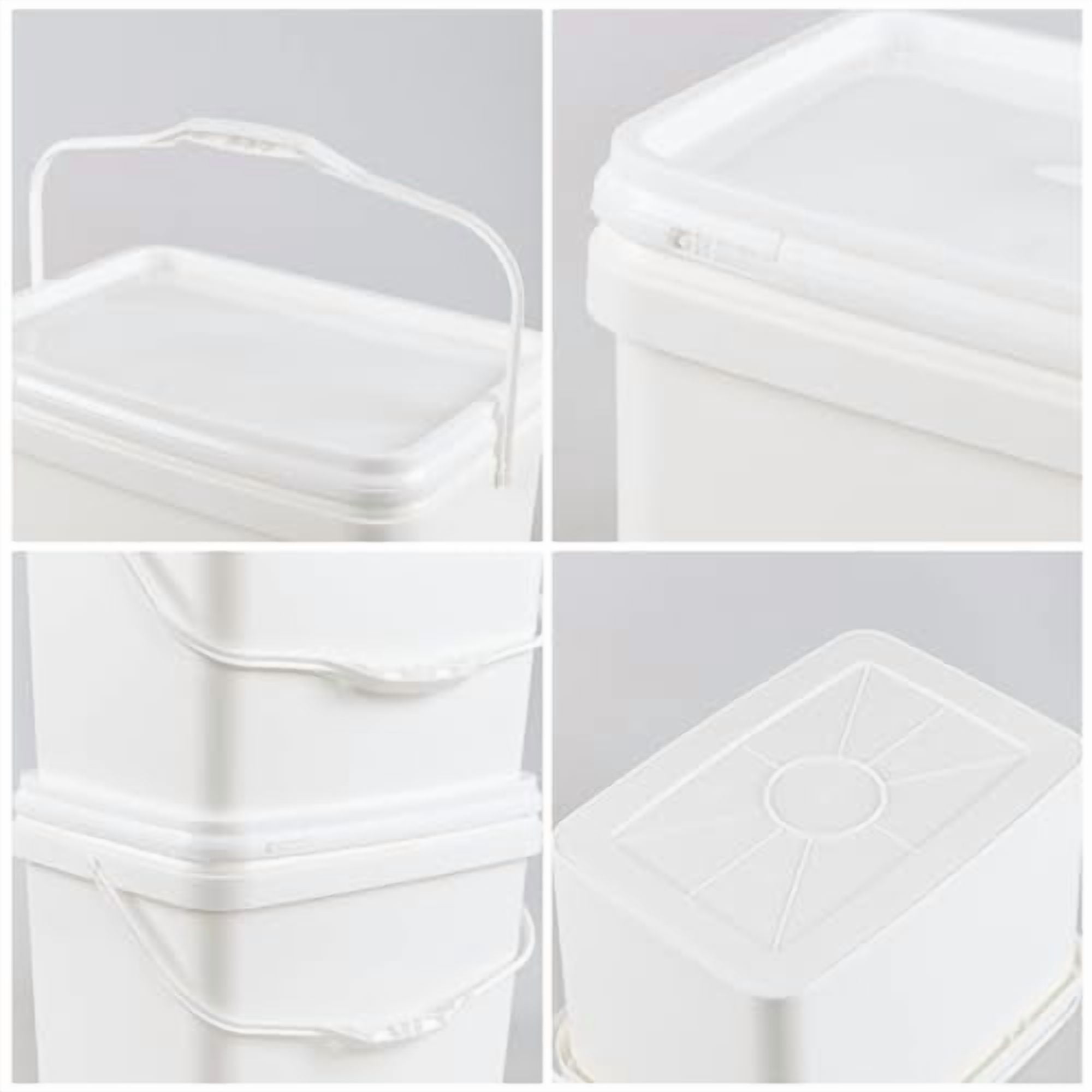 5 Gallon Rectangular Plastic Bucket Pail with Lid, 4 Pack White Square ...