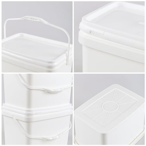 5 Gallon Rectangular Plastic Bucket Pail with Lid, 4 Pack White Square ...