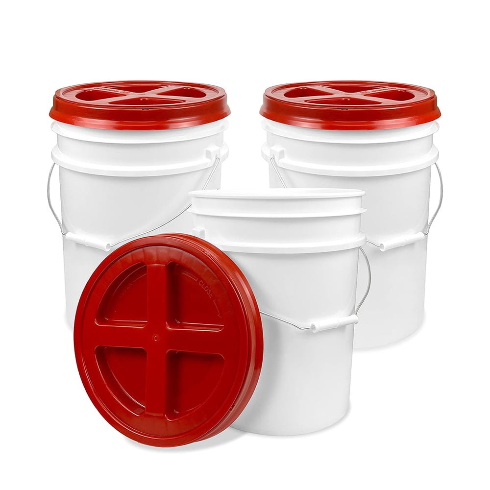 5 Gallon Red Plastic Bucket with Seal Screw on Airtight Lid, High ...