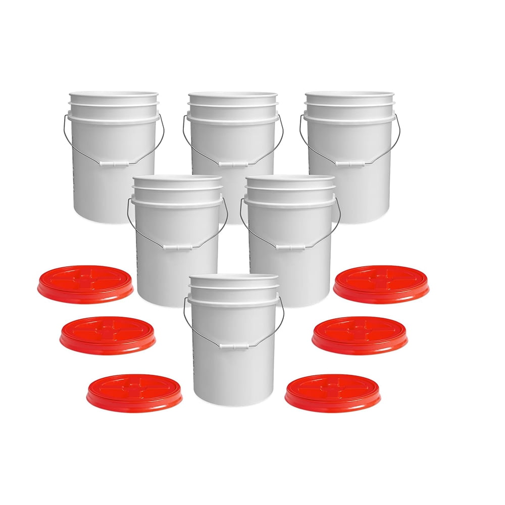 5 Gallon Red Plastic Bucket with Seal Screw on Airtight Lid and Double ...