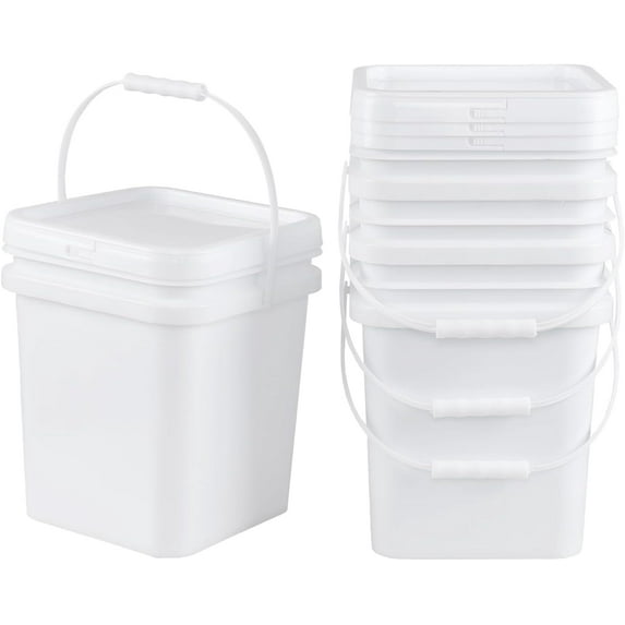5 Gallon Square Bucket Pail with Lid, White Square Food Grade Bucket Pail, 4 Packs - Walmart.com