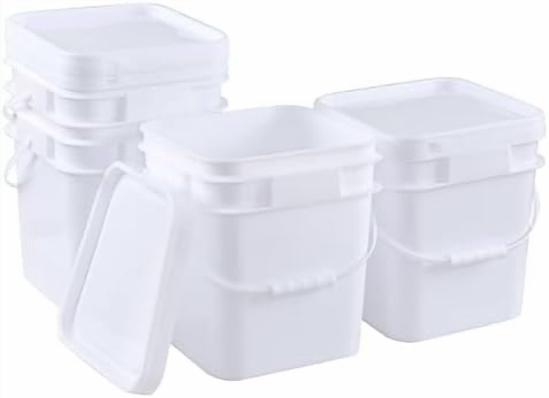 5 Gallon Square Food Plastic Bucket with Lids, White All Purpose Pail ...