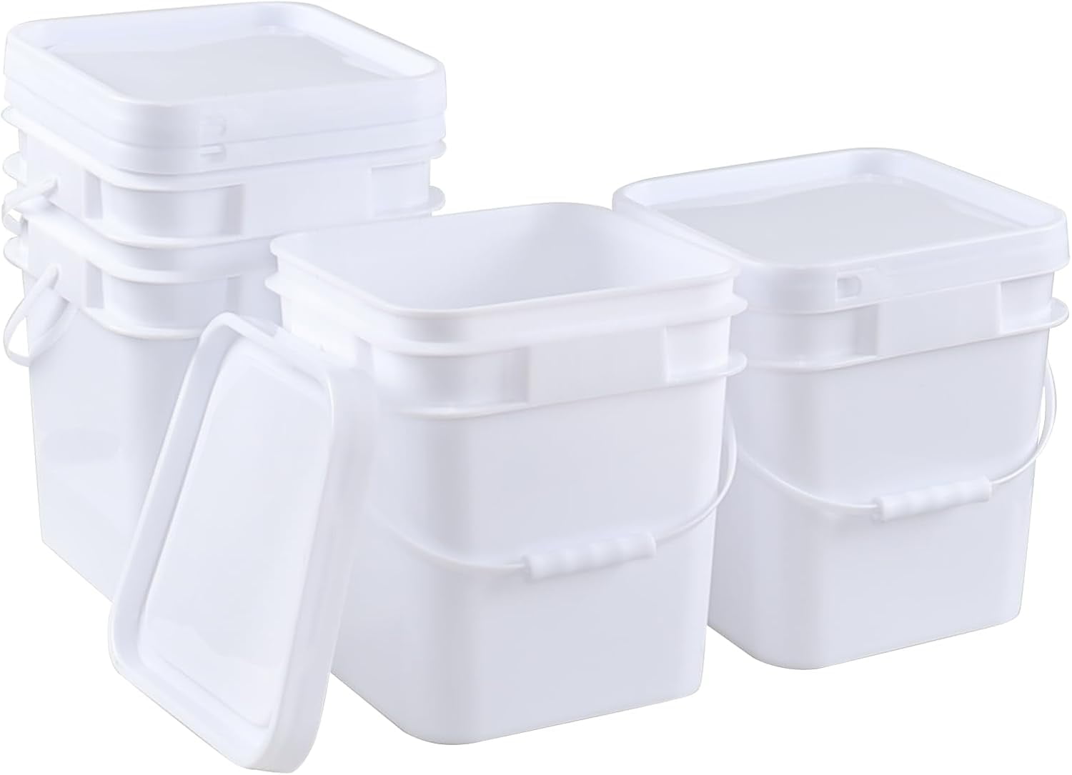 5 Gallon Square Food Plastic Bucket with Lids, White All Purpose Pail ...